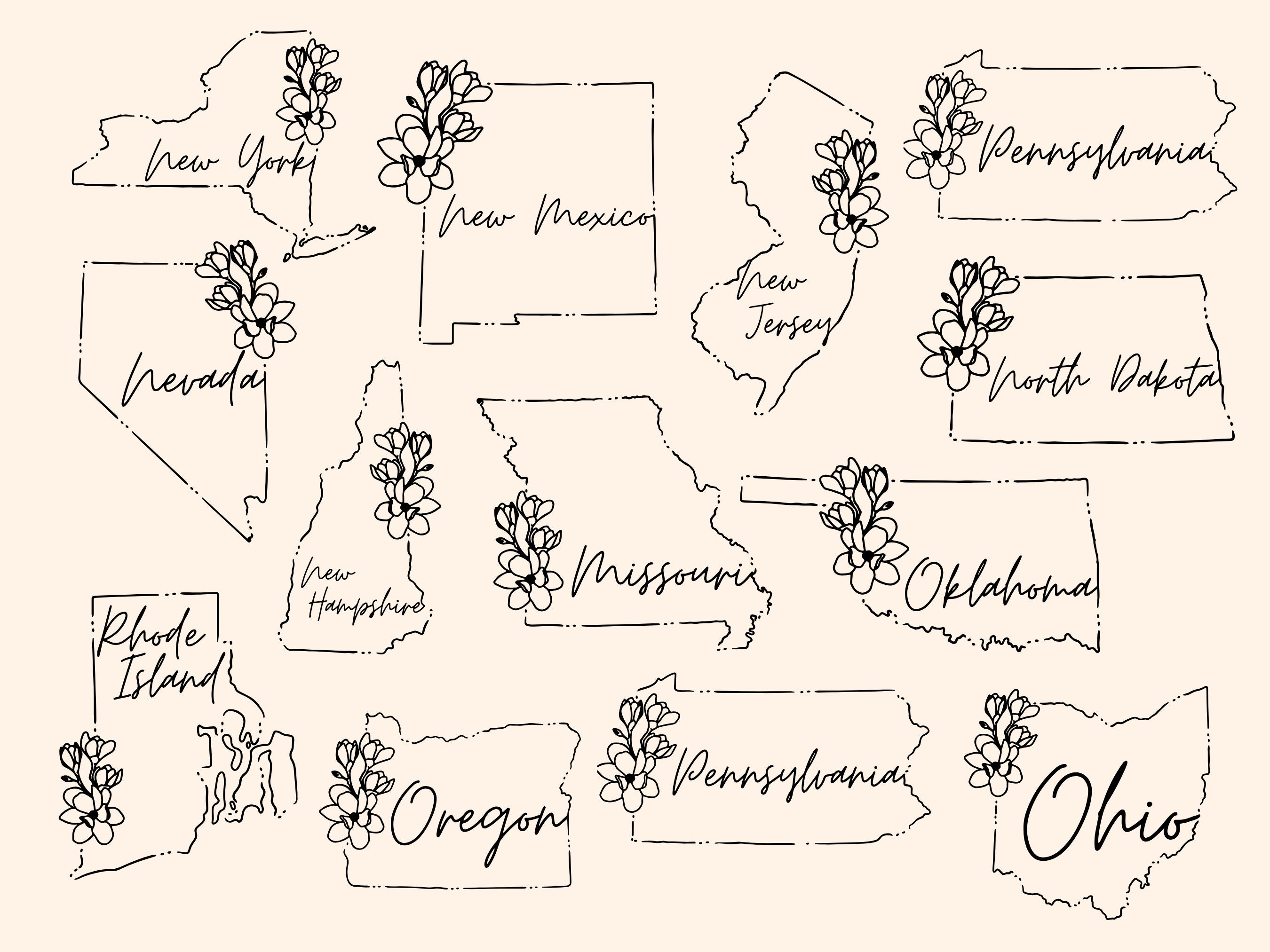 State SVG Bundle - Floral State Svg Art, United States Svg, Svg Cut ...
