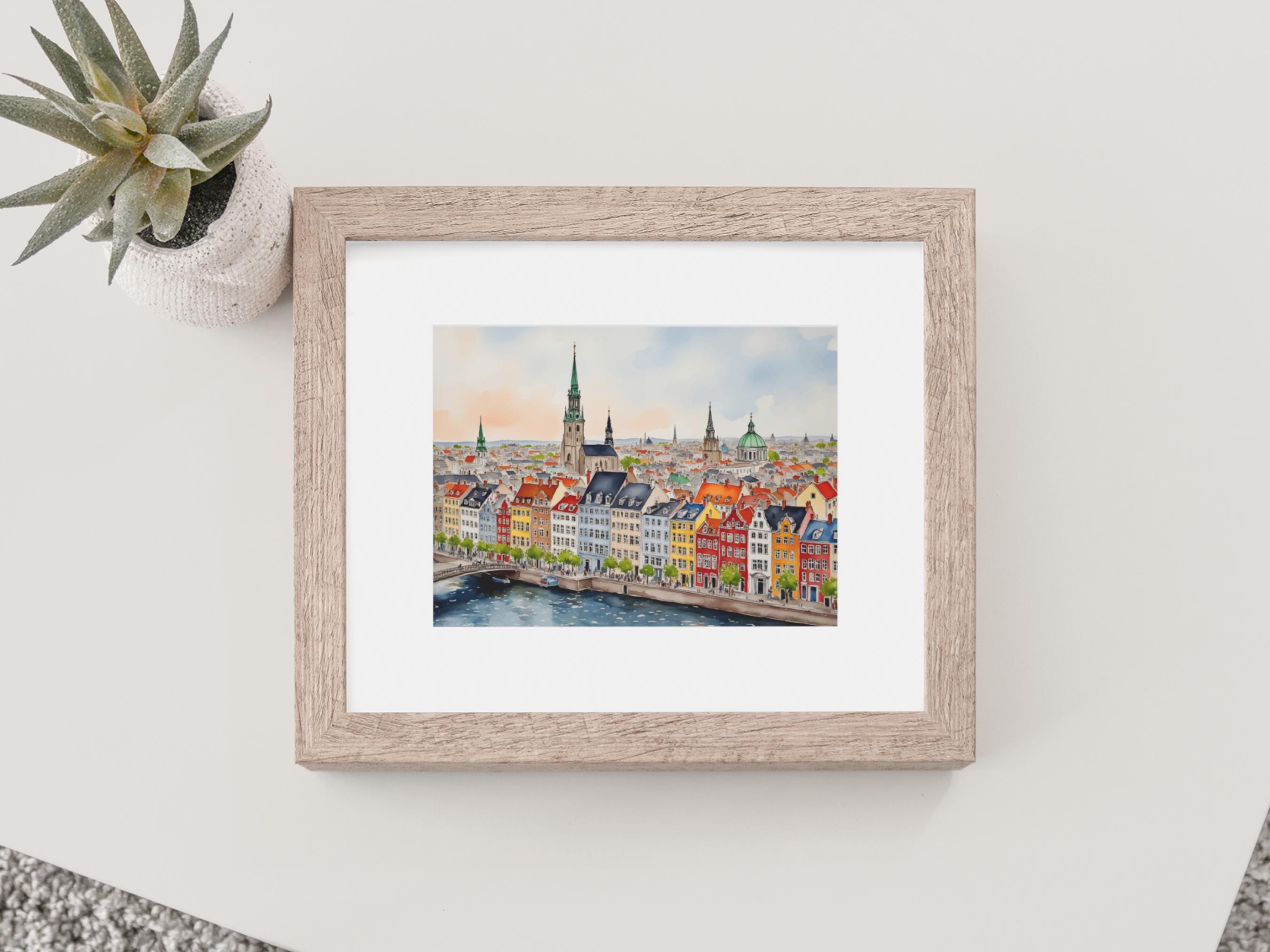 Copenhagen Watercolor Art Print - Denmark, City Wall Art, Copenhagen ...