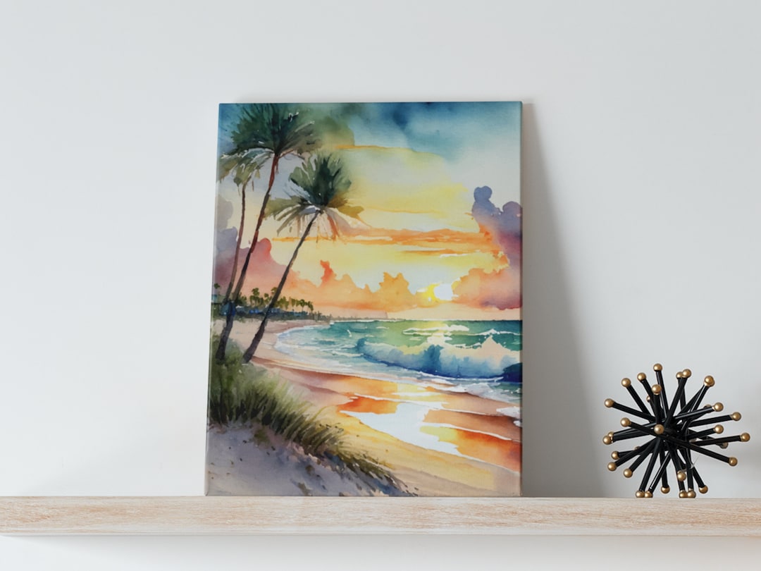 Florida Sunset Watercolor Art Canvas - Beach Art, Coastal Wall Art ...