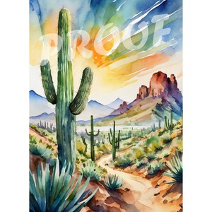 Saguaro National Park Watercolor Art Print - Texas, Western, Cactus ...