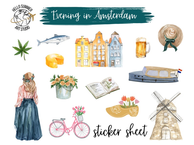 Evening in Amsterdam Sticker Sheet Planner Stickers, Kawaii Stickers ...