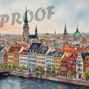 Copenhagen Watercolor Art Print - Denmark, City Wall Art, Copenhagen ...