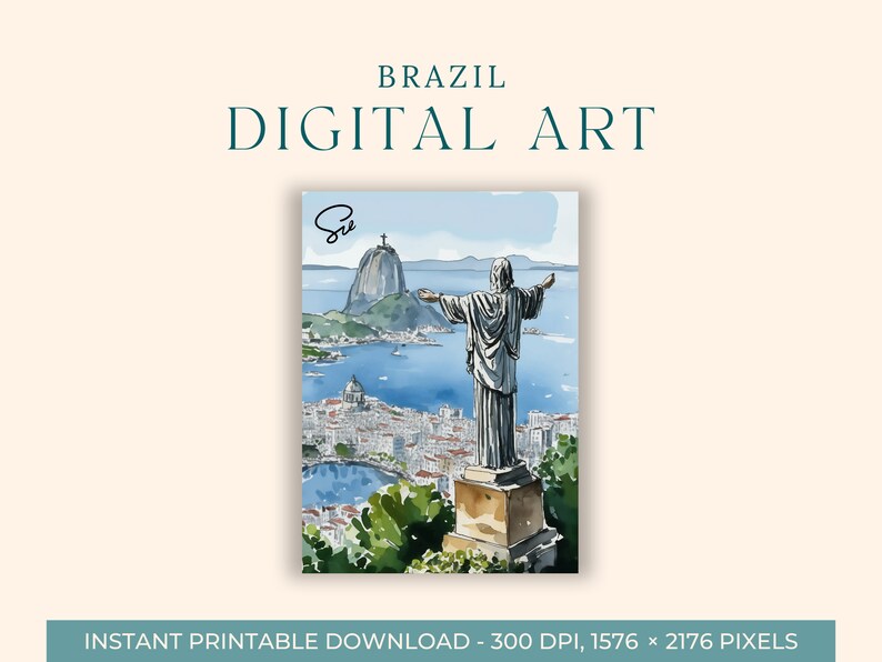 Rio Watercolor Painting (DIGITAL ART) Brazil, Christ the Redeemer ...