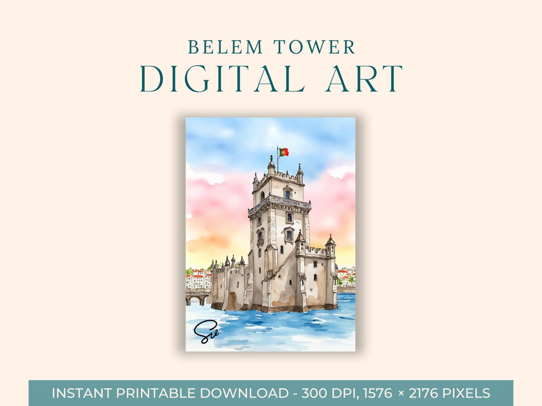 Belem Tower Watercolor Painting (DIGITAL ART) Lisbon, Portugal, Travel ...