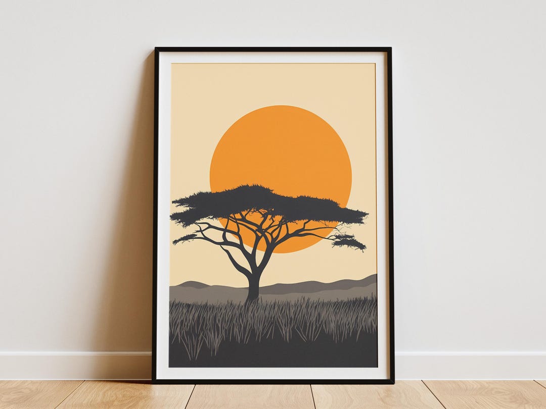 Serengeti Sunset Poster African Safari Print Acacia Tree Silhouette ...