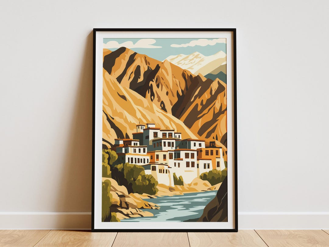 Ladakh India Vintage Travel Poster Print Flat Illustration Minimalist ...