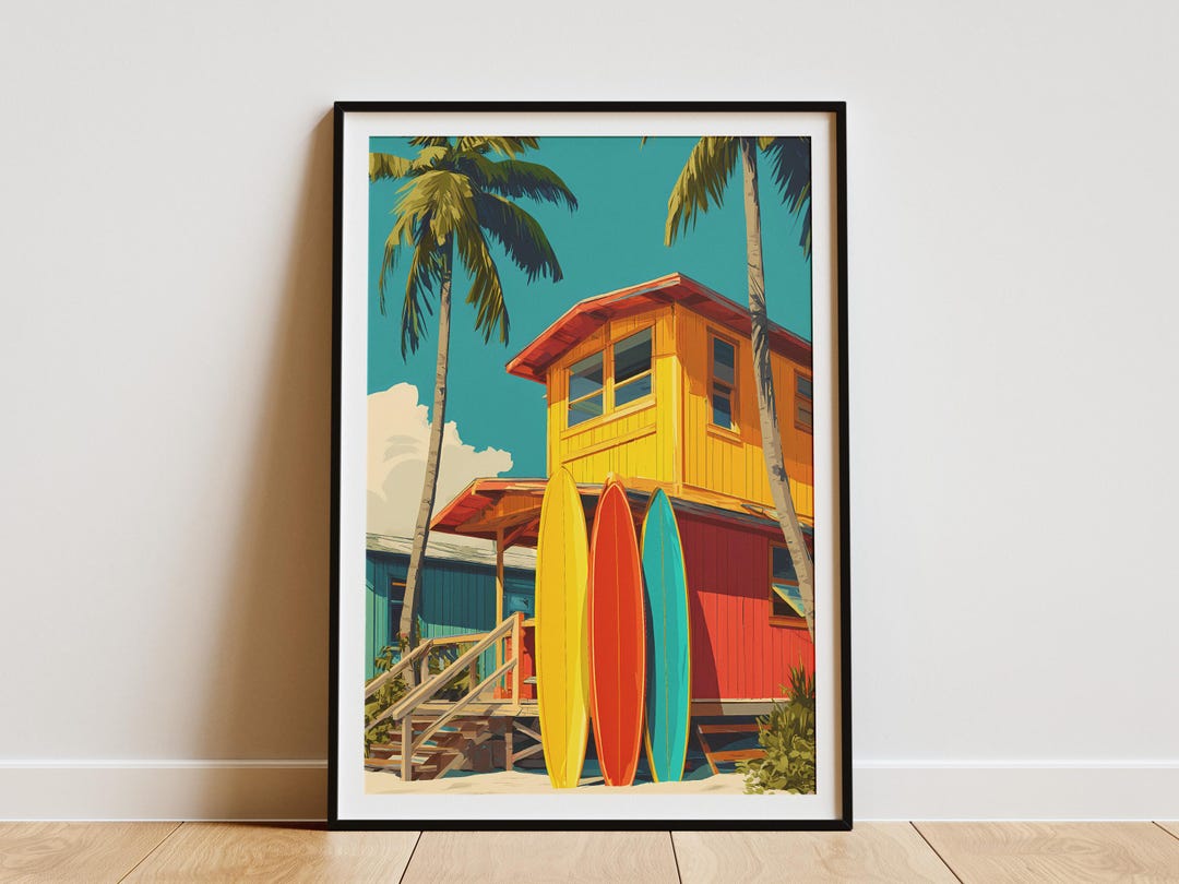 Surf Shack Art Print Hawaiian Decor Beach House Wall Art Tropical ...