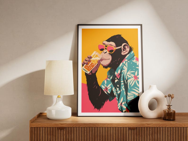 Cool Monkey Poster Summer Vibes Print Tropical Animal Wall Art ...