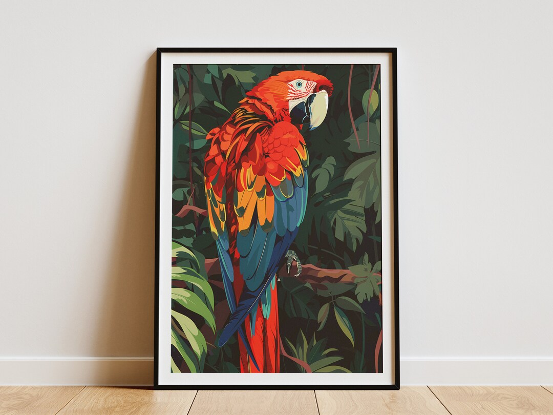 Jungle Macaw Poster Tropical Bird Art Print Exotic Animal Wall Decor ...