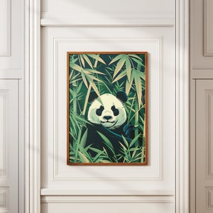 Panda in Bamboo Forest Poster Minimalist Animal Print Nature Art Wall ...