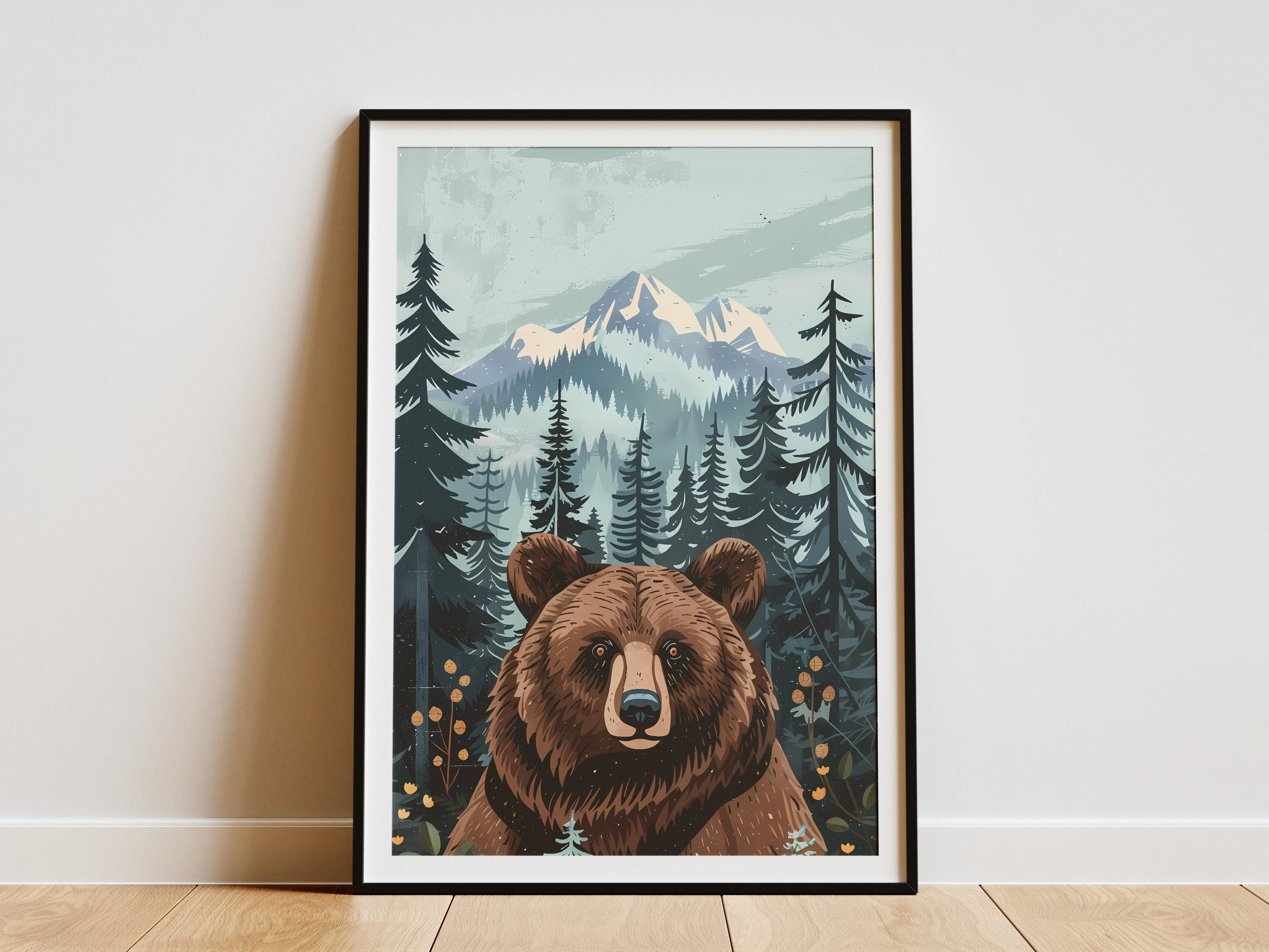 Forest Bear Poster Vintage Travel Poster Abstract Midcentury Modern ...