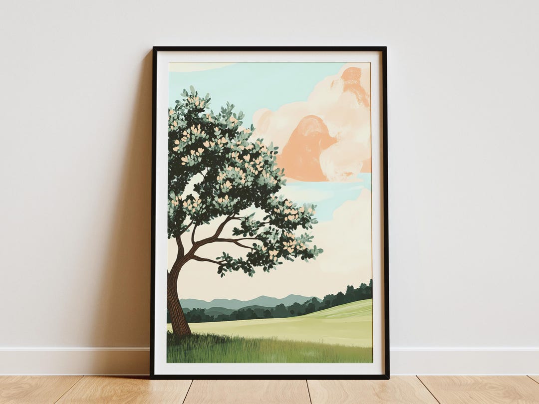 Spring Tree Poster Landscape Art Print Botanical Minimalist Nature Wall ...