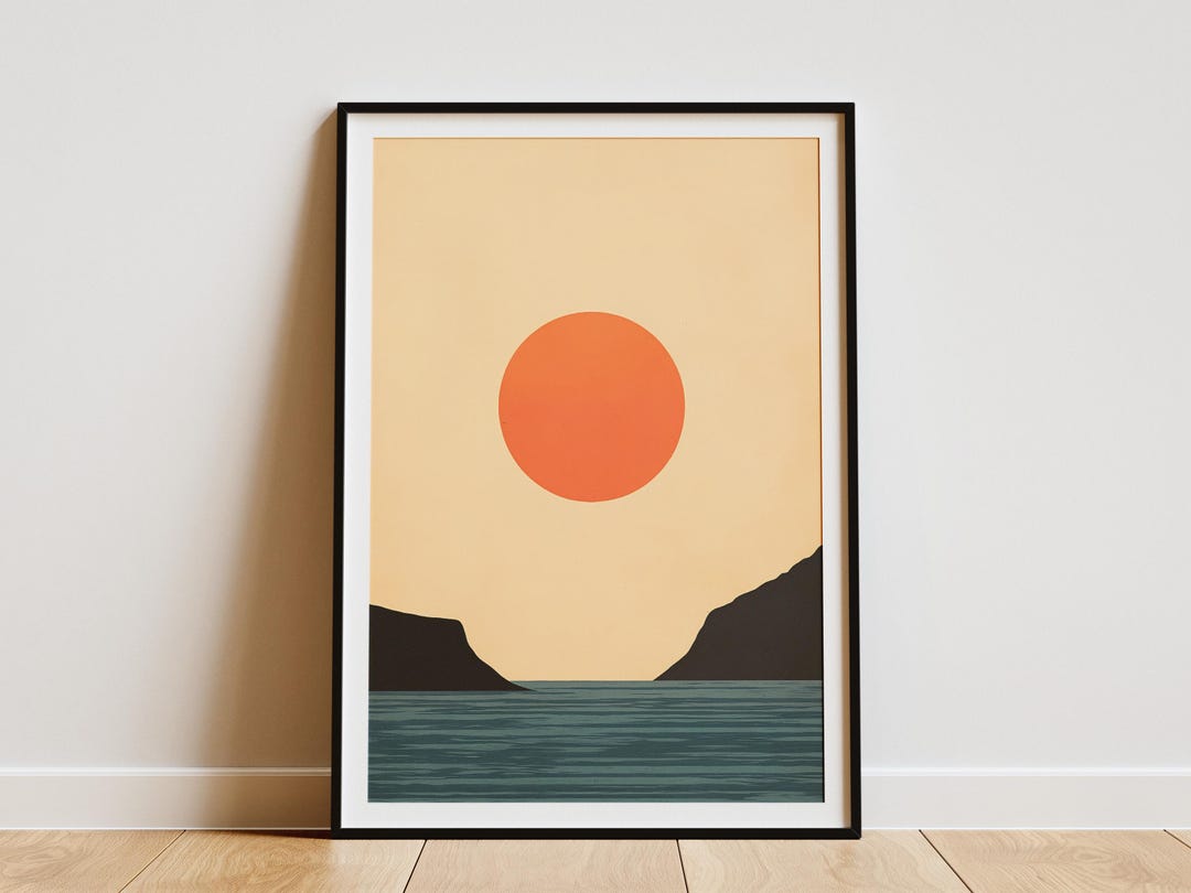 Ocean Sunset Minimalist Art Print Abstract Landscape Poster Coastal ...
