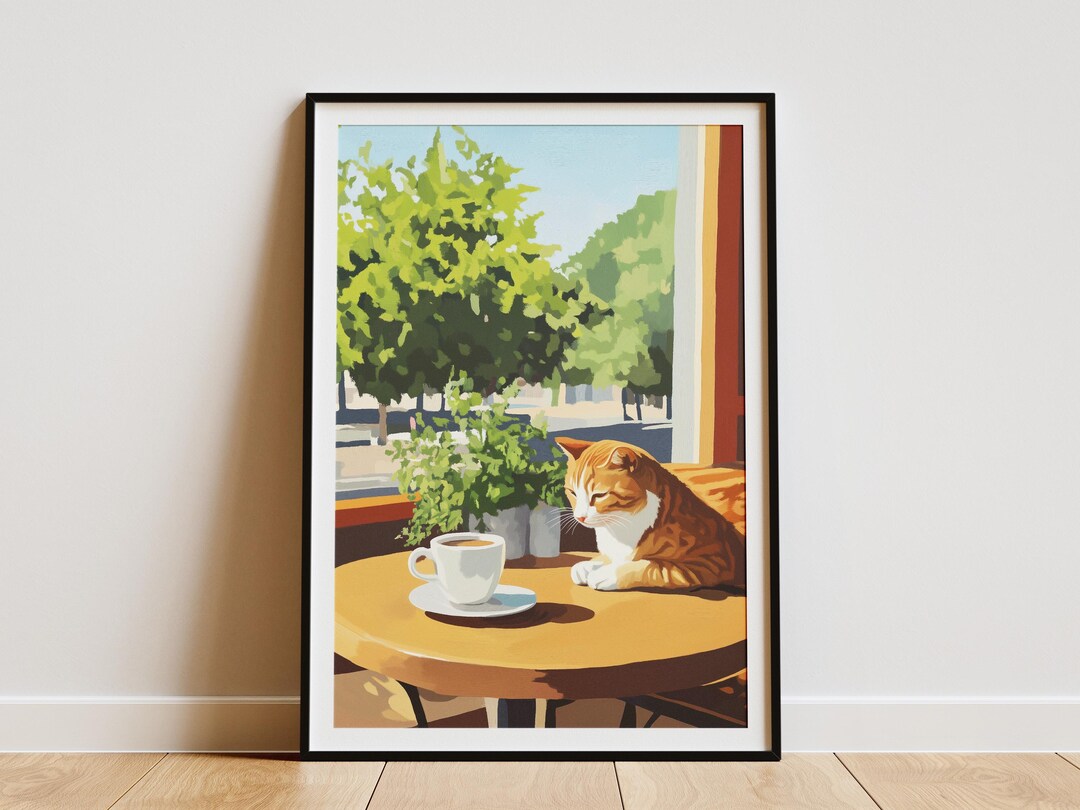 Cozy Cat Cafe Art Print Matisse Inspired Oil Painting Style Poster ...
