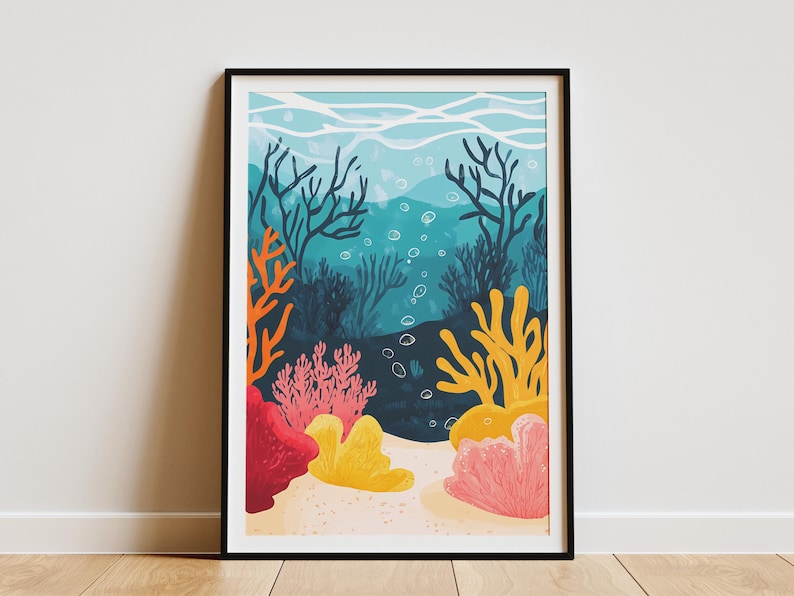 Ocean Coral Reef Poster Underwater Sea Life Print Beach House Decor ...