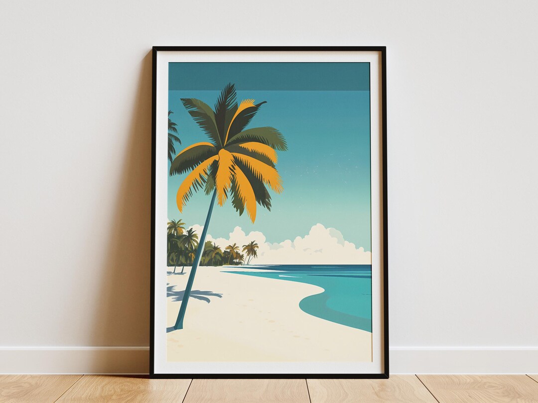 Maldives Beach Poster Tropical Island Print Palm Tree Art Vacation ...