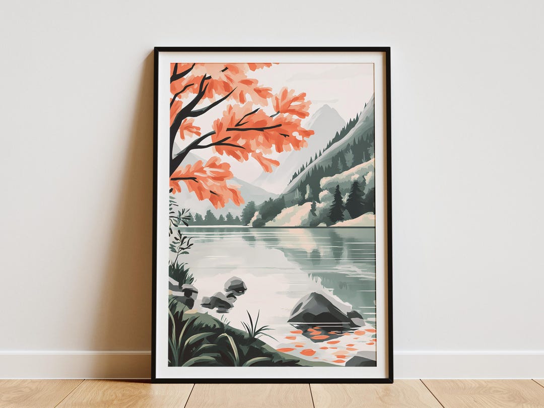 Autumn Landscape Poster Mountain Lake Poster Fall Leaves Print Modern ...