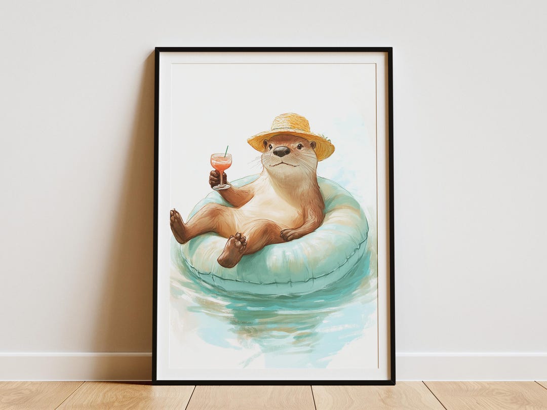 Summer Otter Poster Cute Animal Print Summertime Relaxation Pool Float ...