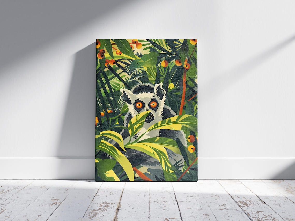 Jungle Lemur Poster Tropical Animal Print Nature Art Print Wall Decor ...