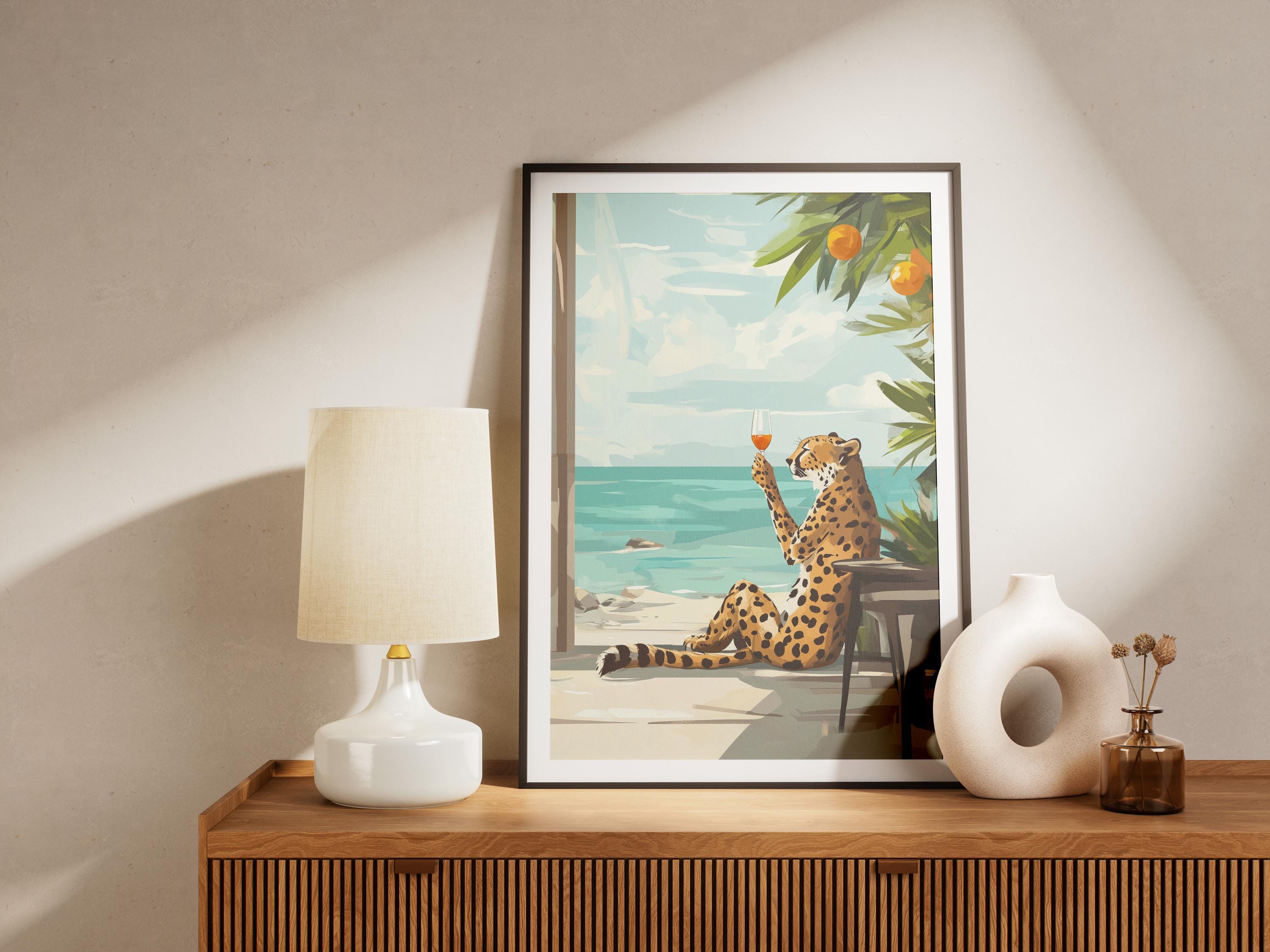 Cheetah at the Beach Summer Poster Tropical Animal Print Coastal Decor ...