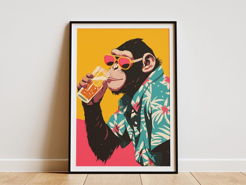 Cool Monkey Poster Summer Vibes Print Tropical Animal Wall Art ...