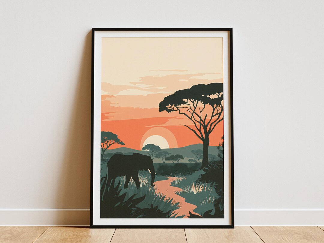 African Safari Sunset Elephants Landscape Poster Print Kruger National ...