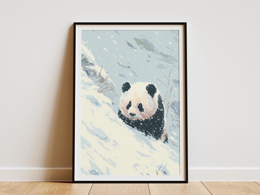 Panda Bear Snow Day Winter Art Print Poster Cute Wild Animal Wall Art ...