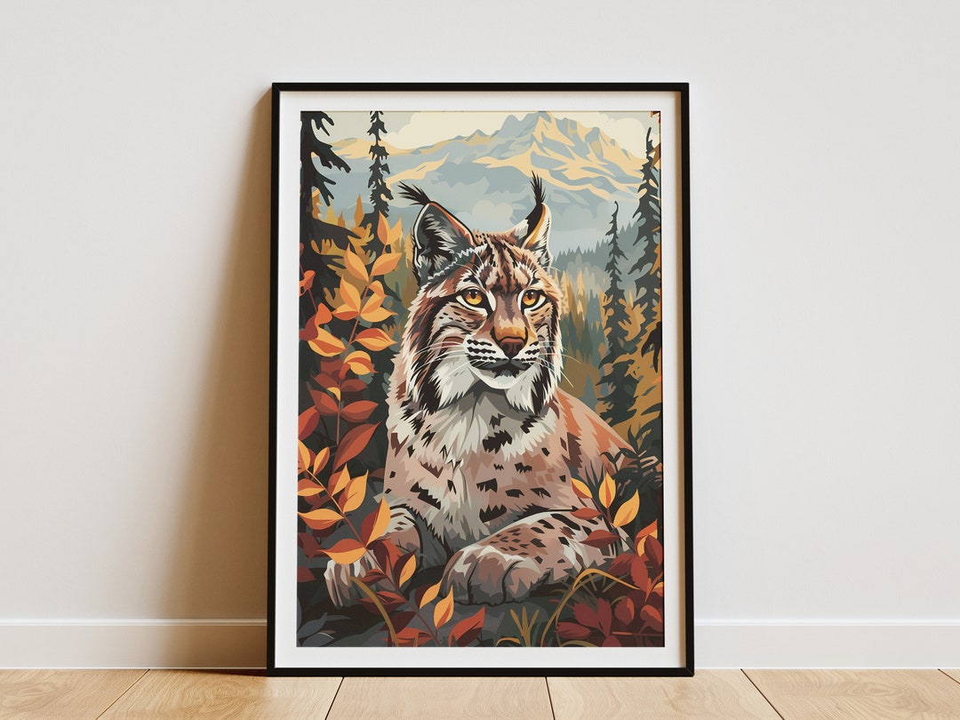 Lynx in Boreal Forest Poster Wildlife Art Print Forest Animal Poster ...