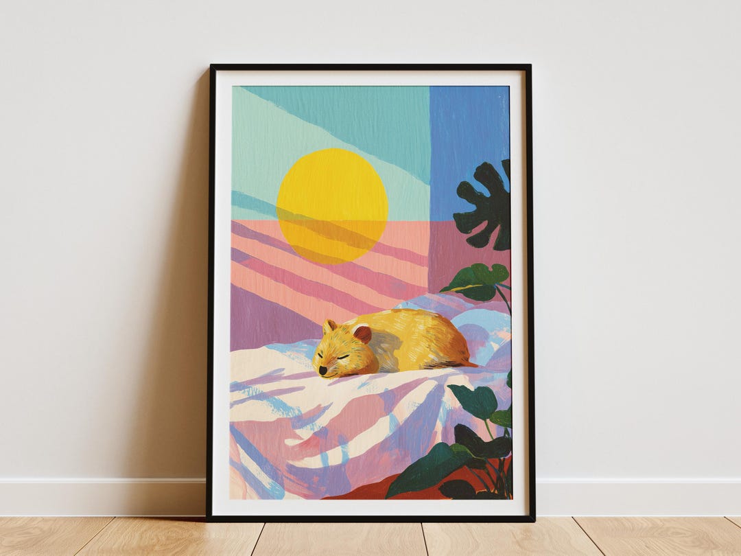 Peaceful Quokka Sleeping in Bed Matisse Style Painting Gouache Art ...