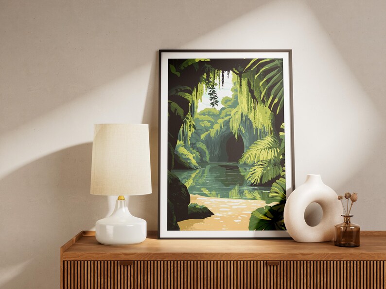 New Zealand Waitomo Caves Poster Lush Green Cave River Landscape ...