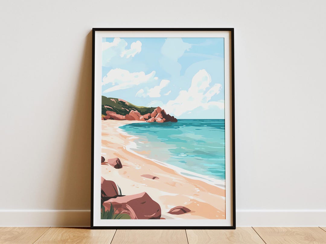 Beach Cove Poster Coastal Art Print Ocean Scene Wall Decor Summer ...