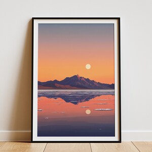 Salar De Uyuni Bolivia Flat Illustration Sunset Landscape Poster ...