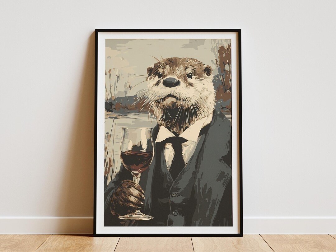 Fancy Otter in Suit Art Print Gentleman Animal Portrait Poster Dapper ...