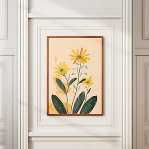 Yellow Flower Art Print Minimalist Botanical Wall Art Print Modern Home ...
