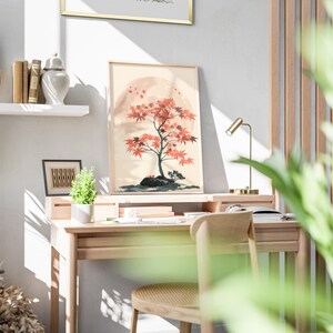 Japanese Maple Tree Poster Minimalist Art Print Autumn Leaf Wall Decor ...