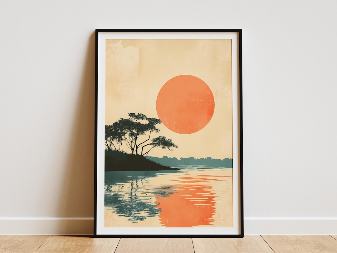 Japanese Sunset Landscape Poster Minimalist Asian Art Print Calm Nature ...
