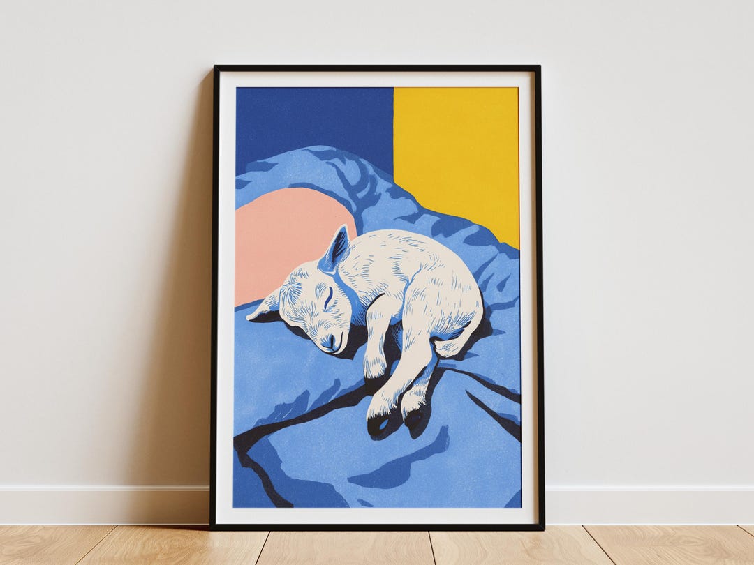 Baby Goat Kid Sleeping in Bed Matisse Style Painting Print Abstract ...