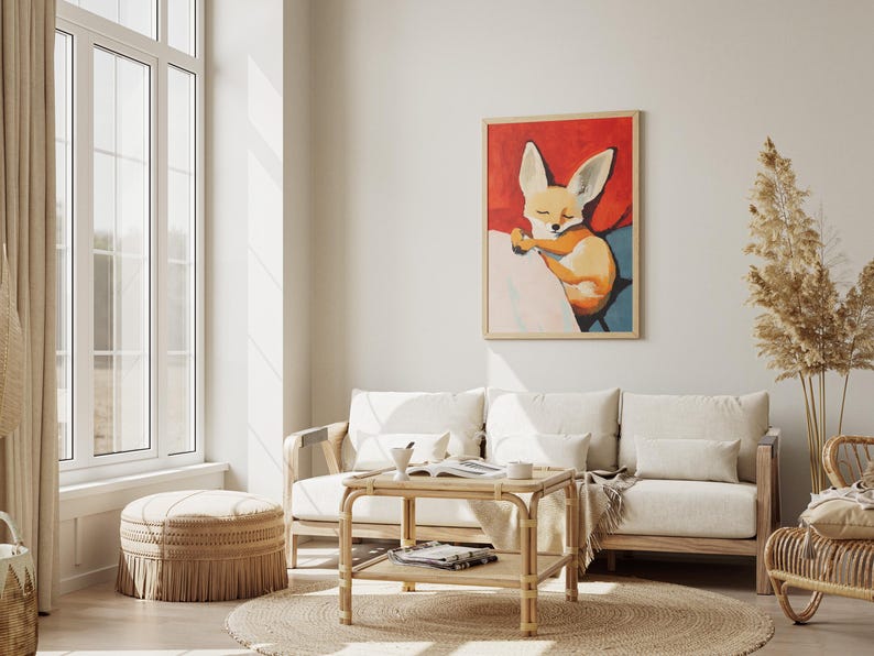Fennec Fox Sleeping in Bed Art Print Matisse Style Painting Cozy Desert ...