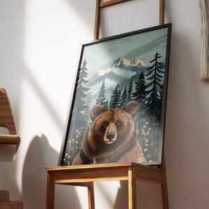 Forest Bear Poster Vintage Travel Poster Abstract Midcentury Modern ...