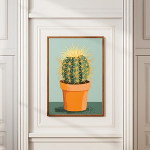 Golden Barrel Cactus Poster Minimalist Botanical Art Print Desert Plant ...