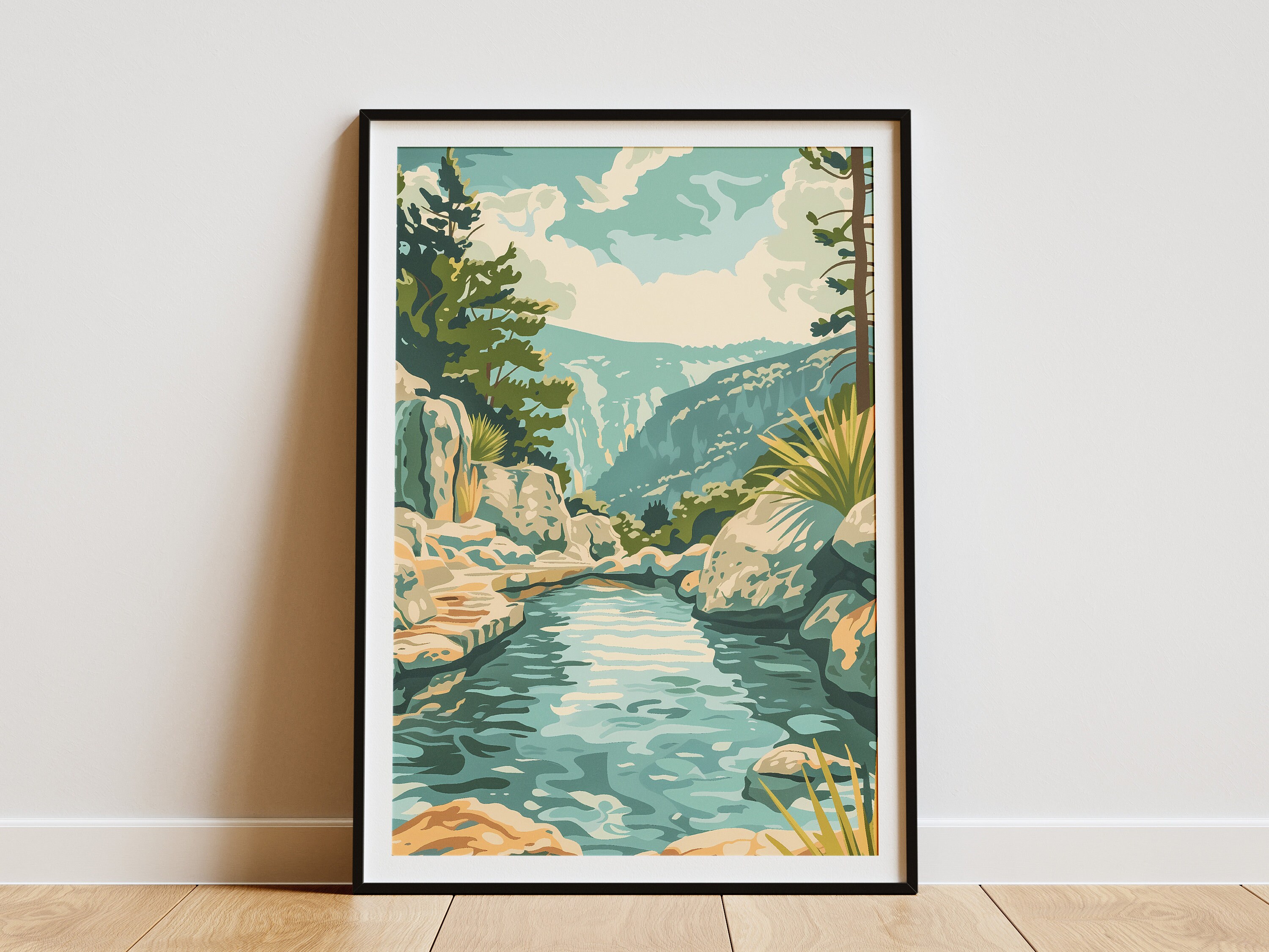 Vintage National Park Poster Landscape Art Print Mountain Stream Nature ...