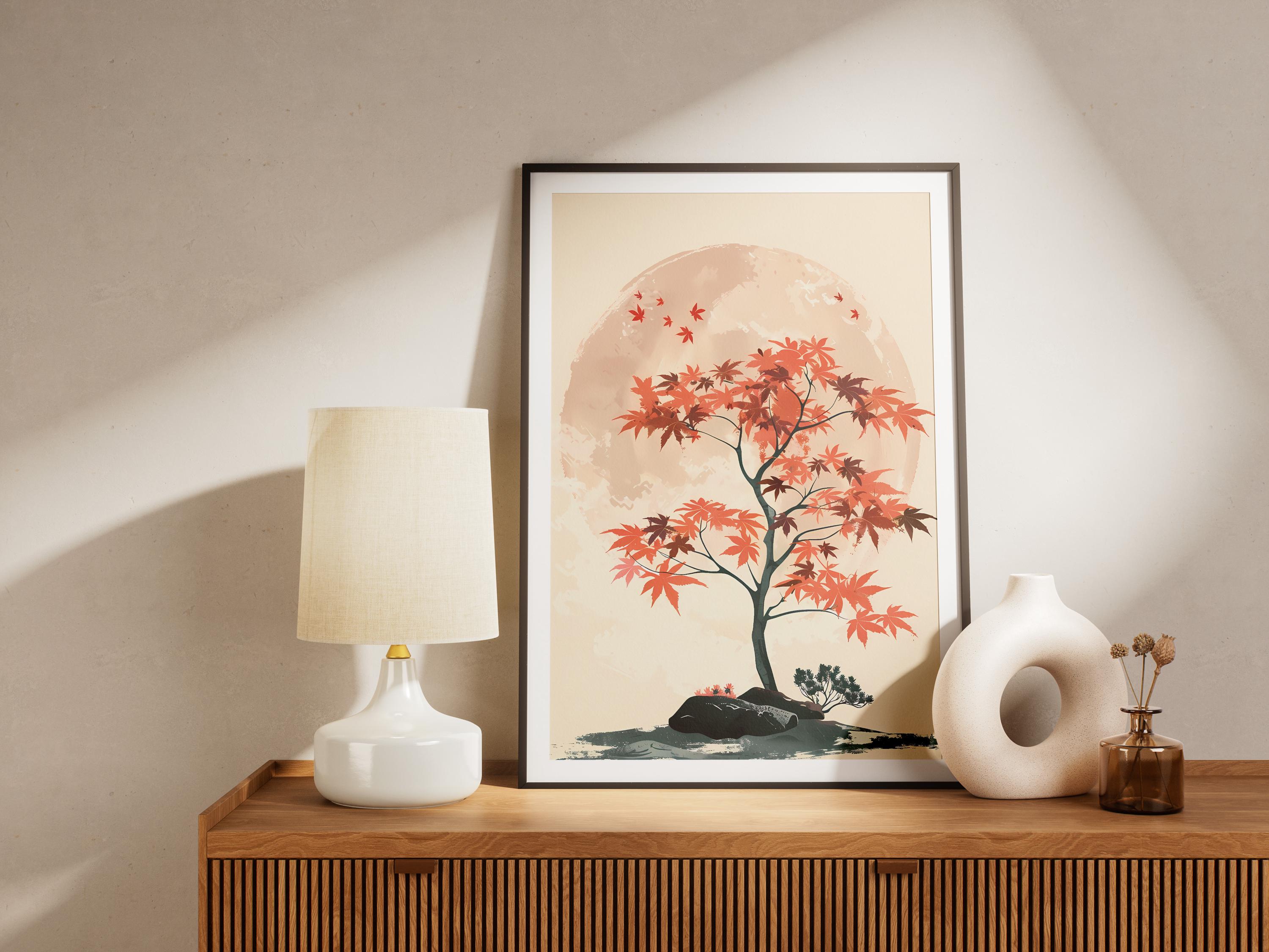 Japanese Maple Tree Poster Minimalist Art Print Autumn Leaf Wall Decor ...
