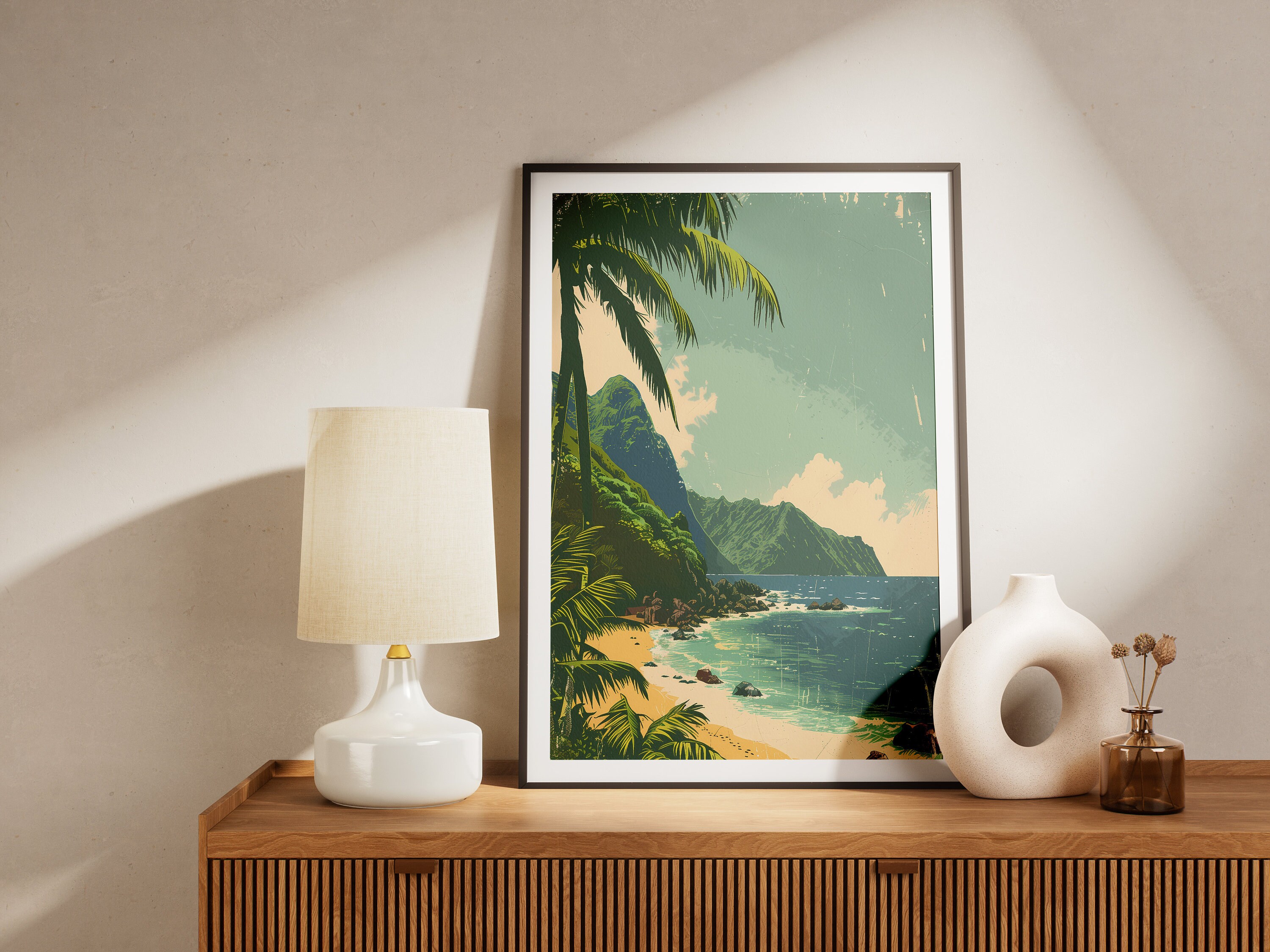 Tropical Beach Poster Vintage Travel Poster Mid Century Modern Ocean ...
