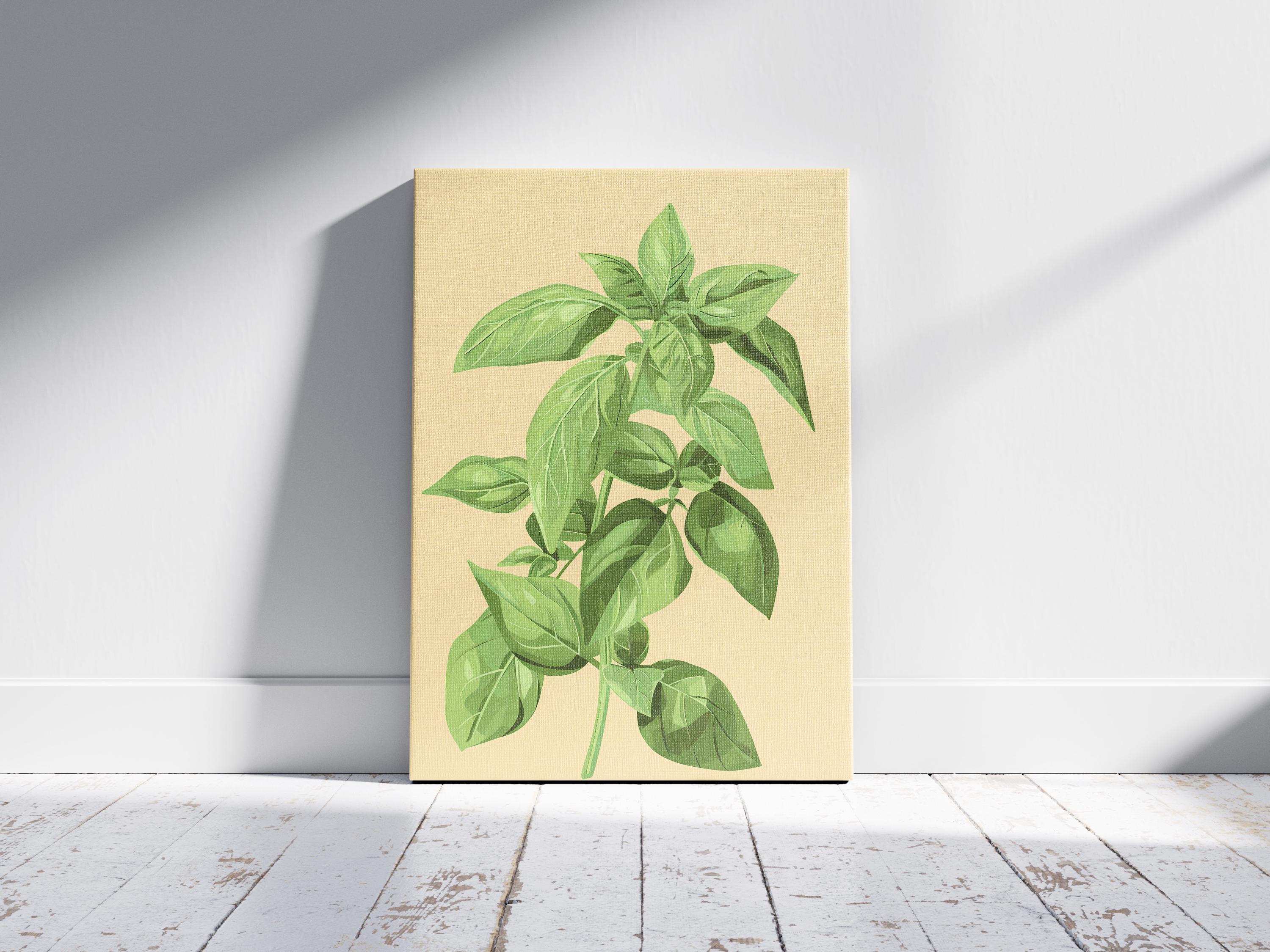 Minimalist Basil Plant Illustration Botanical Art Print Kitchen Wall ...