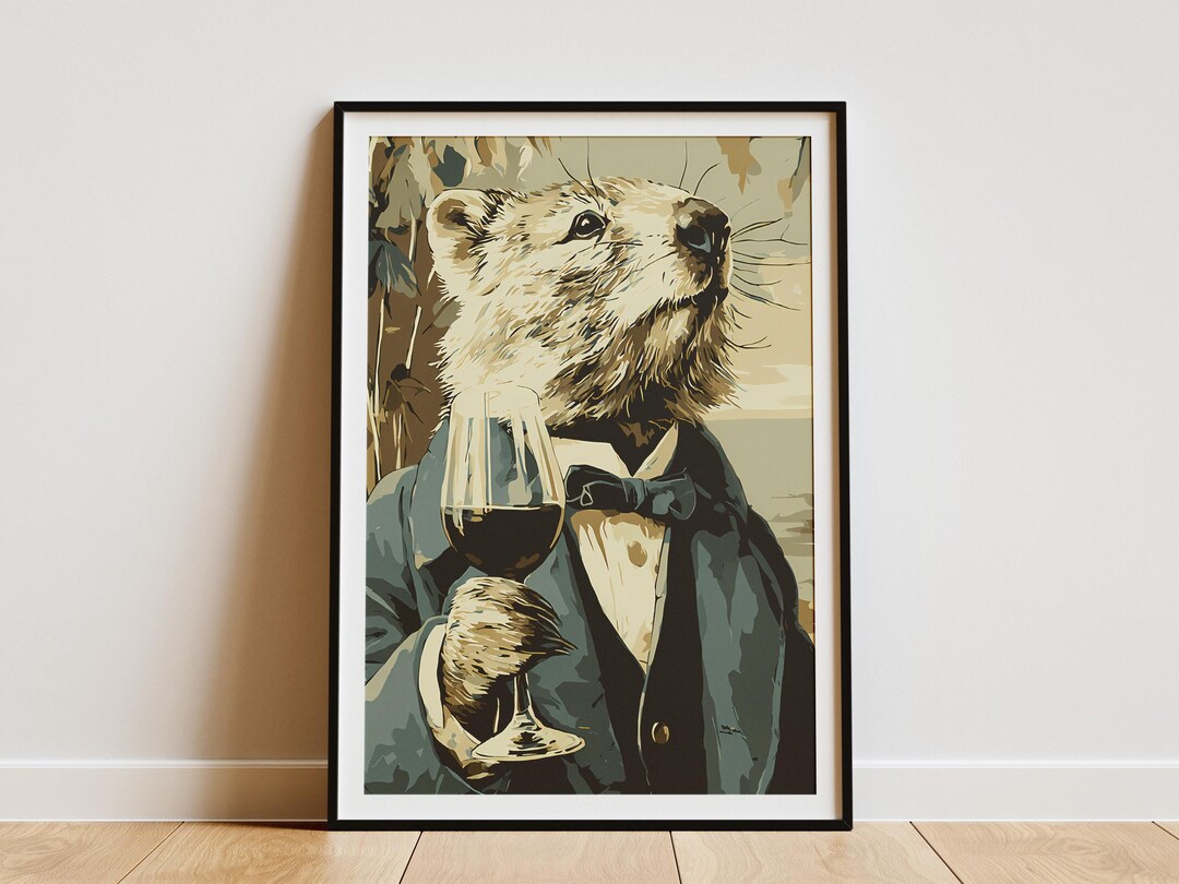 Dapper Quokka Wine Drinker Portrait Wall Art Print Gentleman Animal ...