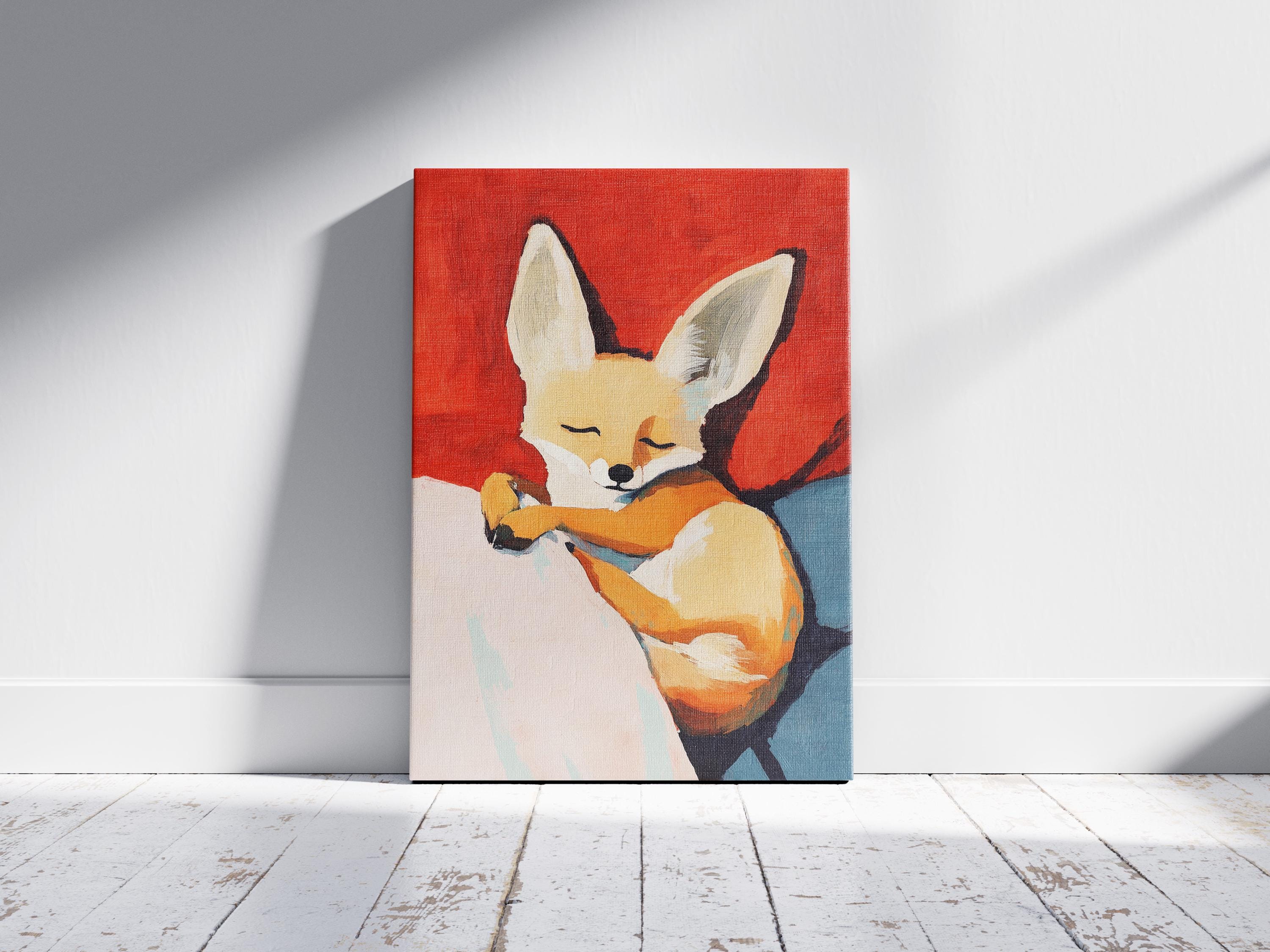 Fennec Fox Sleeping in Bed Art Print Matisse Style Painting Cozy Desert ...
