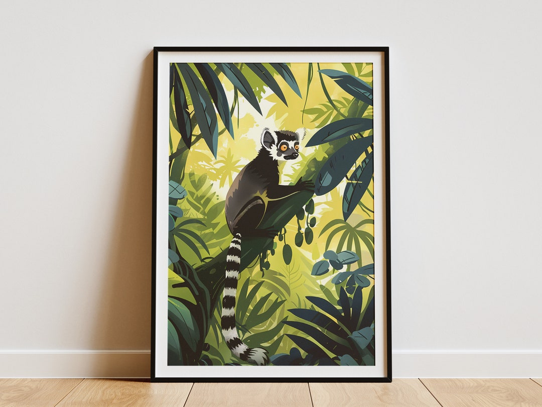 Lemur Jungle Poster Tropical Animal Art Print Rainforest Nature Wall ...