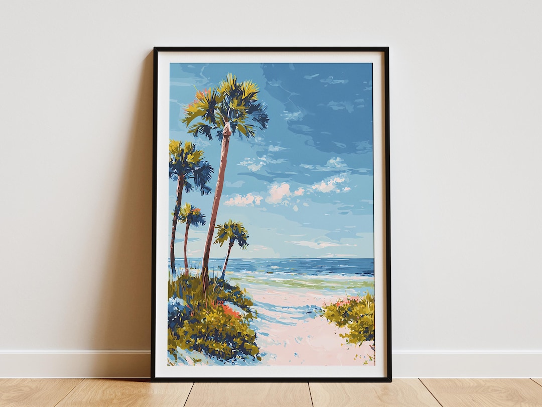 Siesta Key Beach Florida USA Vibrant Travel Poster Tropical Coastal ...