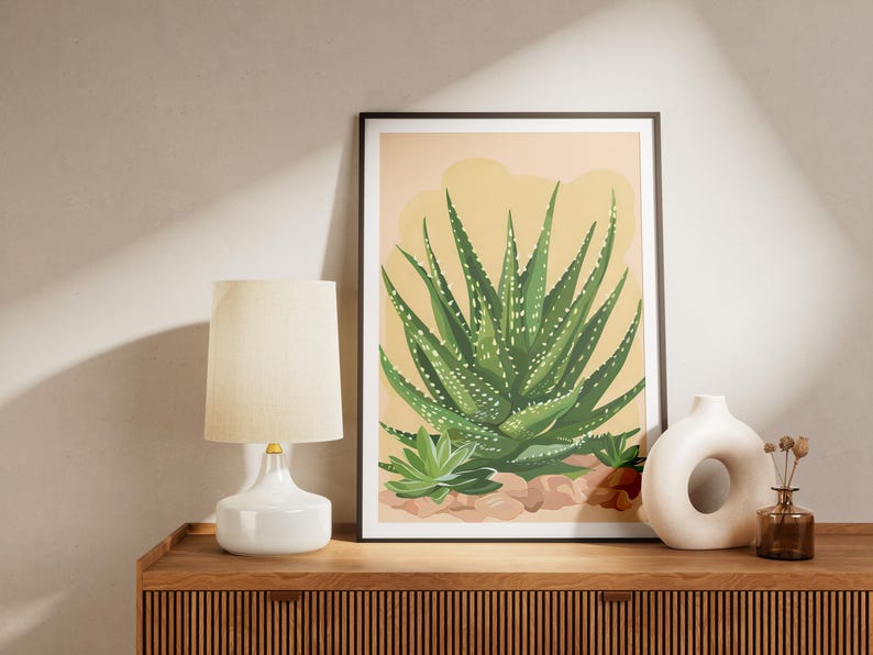 Minimalist Aloe Vera Poster Plant Art Print Botanical Illustration Home ...