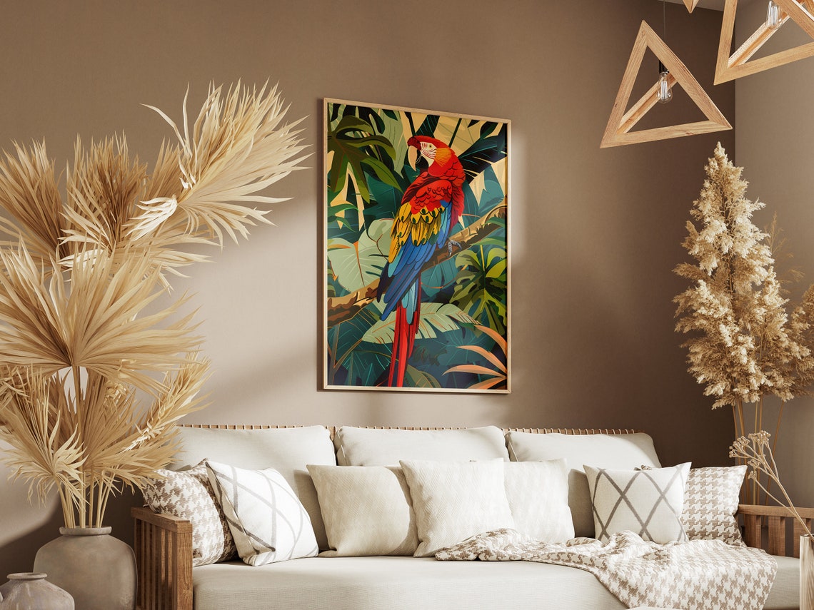 Tropical Rainforest Parrot Poster Colorful Bird Art Print Jungle Animal ...